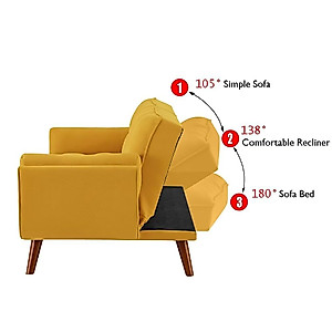 XGWIHLO Convertible Sofa Bed Folding Loveseat Couch, Modern Futon Recliner Sleeper with Adjustable Backrest, Yellow