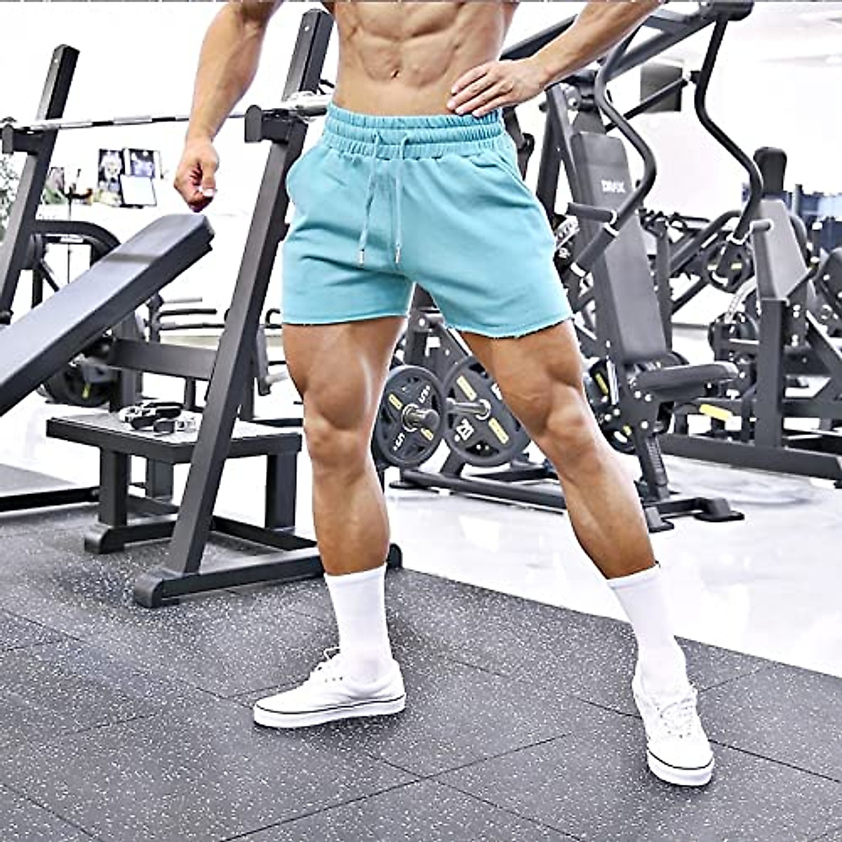 MECH-ENG Men's 5" Running Athletic Shorts,Lightweight Cotton Shorts,Workout Gym Bodybuilding Shorts(Blue Small)