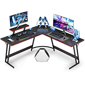 JUMMICO L Shaped Gaming Desk, 51 Inch Pc Corner Table, Computer Corner Desk with Monitor Stand for Home Office Sturdy Writing Workstation (Large, Black)