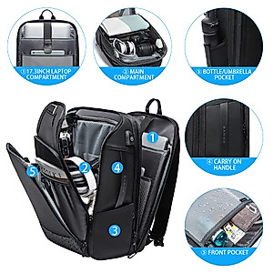 BANGE 45L Expandable Travel Backpacks,Weekender Carry On Backpack, Flight Approved Business Backpack for 17.3inch Laptop