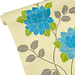 Yifely Large Blue Peony Shelf Liner Self-Adhesive Dresser Drawer Covering PVC Paper Refresh School Study Desk 17.8 Inch by 9.8 Feet