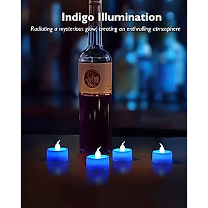 Homemory 24-Pack Flameless Blue LED Tea Lights Candles Bulk, 200+ Hours Long-Lasting Battery Operated Tea Lights, Blue TeaLights for Party, Wedding, Holiday [White Base]