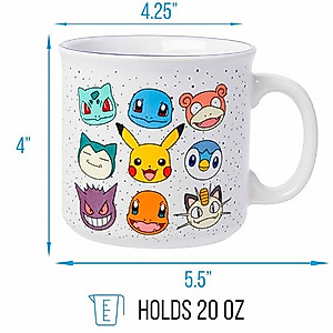 Silver Buffalo Pokemon Bulbasaur, Squirtle, Slowpoke, Snorlax, Pikachu, Piplup, Haunter, Charmander, and Meowth Camper Mug, 20 Ounces
