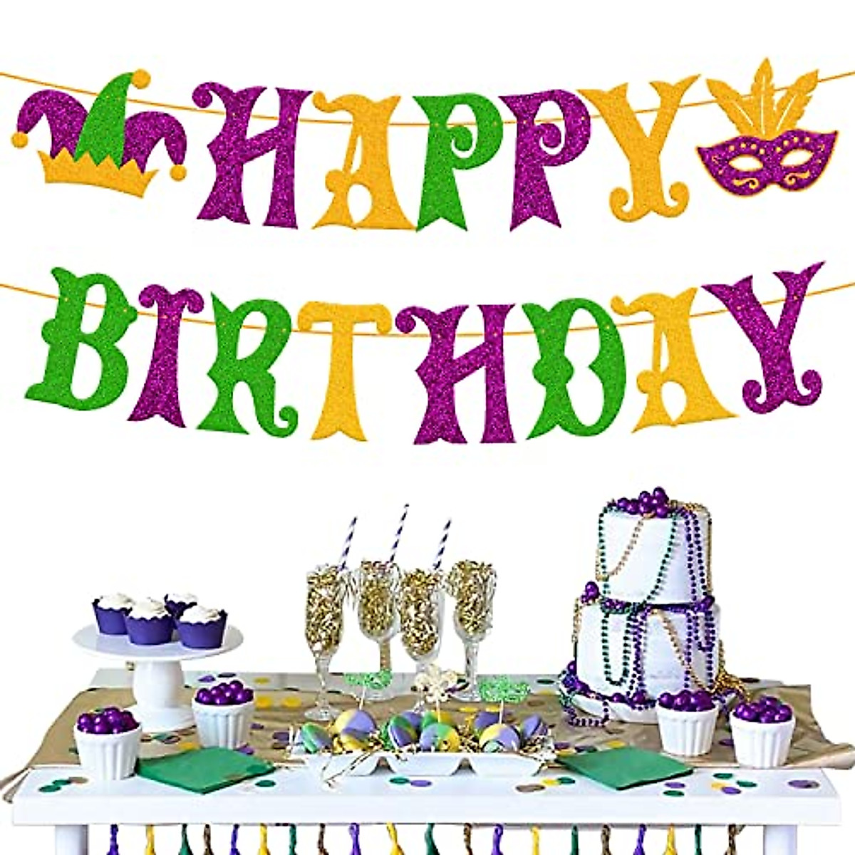 Mardi Gras Birthday Banner Carnival Fleur De Lis Shrove Fat Tuesday New Orleans Masquerade Theme It’s My Mardi Gras Birthday Party Decorations