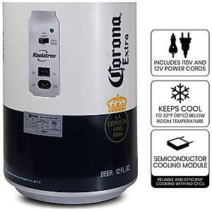 Koolatron Corona 12 Can Portable Mini Fridge w/ 12V DC and 110V AC Cords, 10L (10.6 qt) Beer-Can Shaped Personal Cooler, White, Travel Fridge for Drinks, Snacks, Lunch, Home, Office, Dorm Room, RV