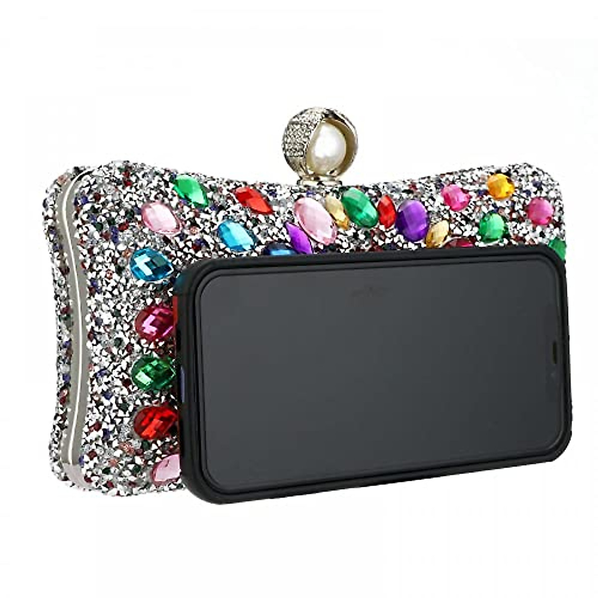 Rhinestone Purse For Women, Evening Handbags Clutch Purses For Wedding and Cocktail Party (Silver)