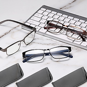 CRGATV 3-Pack Reading Glasses for Men Blue Light Blocking Metal Full Frame Computer Readers Anti UV/Eye Strain/Glare (+1.75 Magnification Strength)