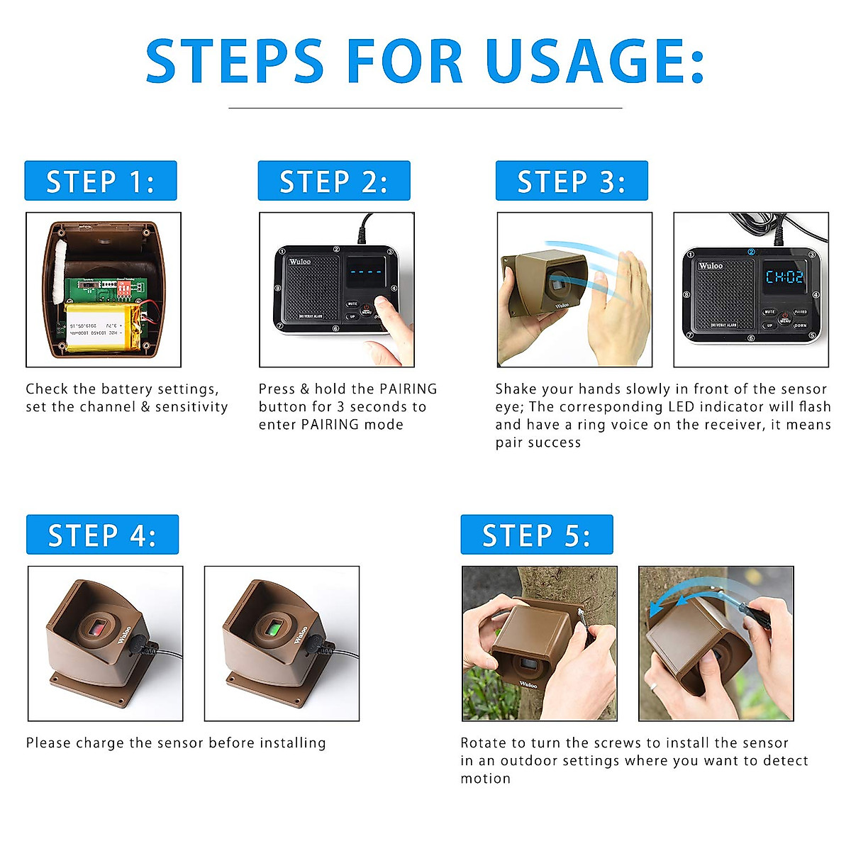 Wireless Driveway Alarm 1800 Feet Long Range Motion Sensor Alert System Driveway Detector for Home with 1800mAh Rechargeable Battery (1&4-Brown)