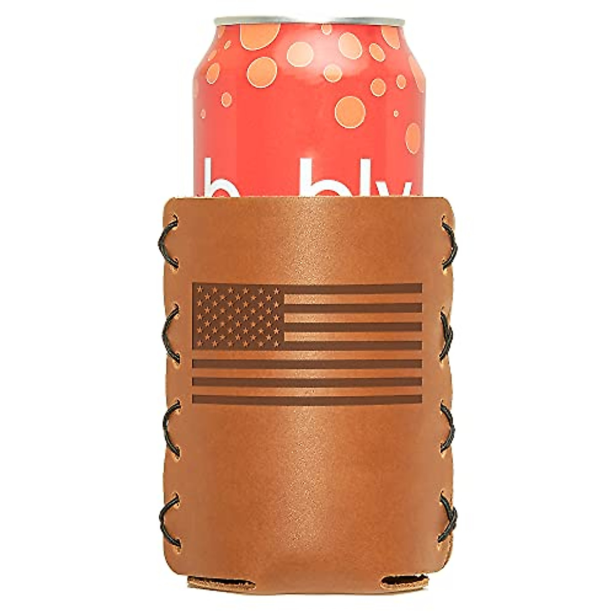 Oowee Products Leather Can Holder | Fits 12 to 16 Ounce Cans, Great for Soda, Beer and Seltzer, Great Gift for Men and Women, Genuine Leather, Made in the USA - American Flag