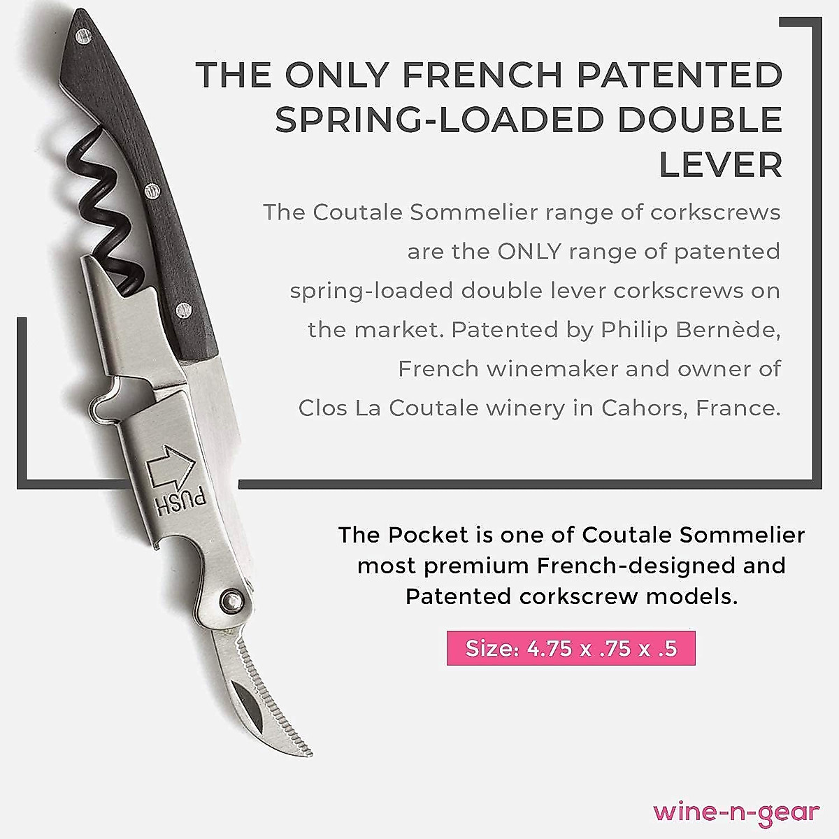 Pocket Prestige Waiters Corkscrew By Coutale Sommelier - Naturalwood and Blackwood - French Patented Spring-Loaded Double Lever Wine Bottle Opener for Bartenders, and Gifts