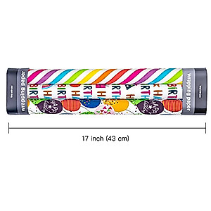WRAPAHOLIC Birthday Wrapping Paper Roll - Mini Roll - 3 Rolls - 17 Inch X 120 Inch Per Roll - Colorful Balloons, Stripes, Happy Birthday for Party, Celebration, Baby Shower