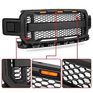 Modifying Raptor Style Grille Mesh Grill, Compatible with Ford F150 F-150 2018 2019 2020, With DRL & Turn Signal Lights - Matte Black