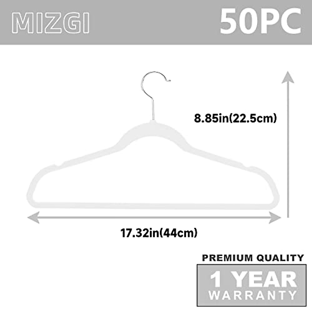MIZGI Premium Velvet Hangers (50 Pack) Heavyduty - Non Slip Felt Hangers - Velvet Suit Hangers White - Chrome Hooks,Space Saving Clothes Hangers