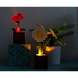 Minecraft Daisy and Poppy Flower Pot Mood Lights, Set of 2 | Nightstand Table Lamp with LED Light for Bedroom, Desk, Living Room | Home Decor Room Essentials | Video Game Gifts And Collectibles