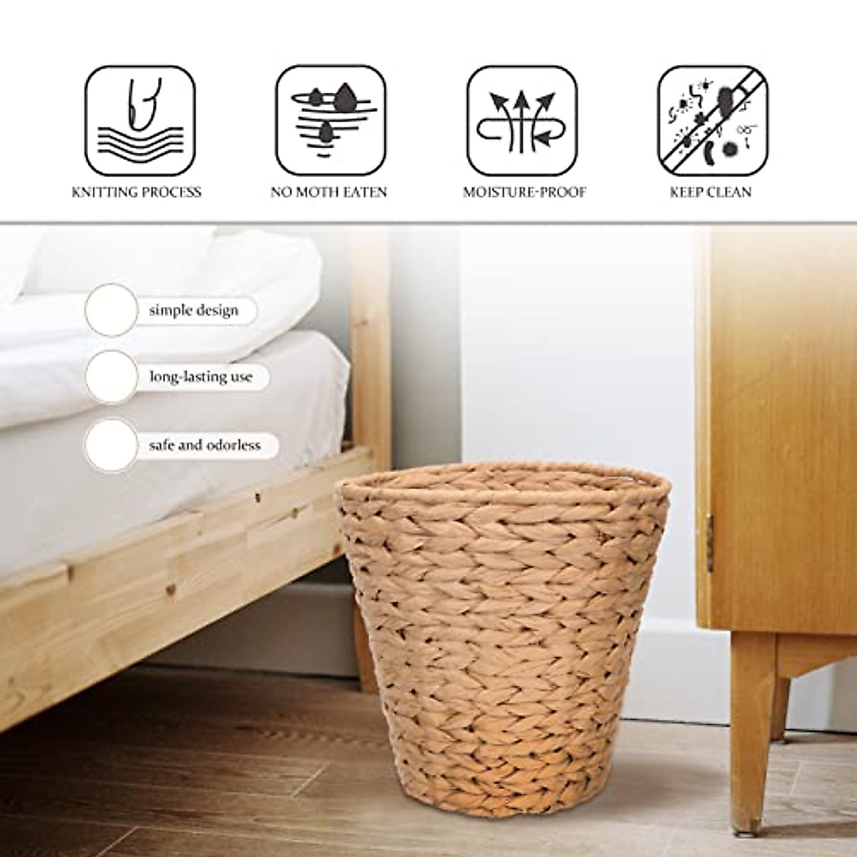Cabilock Office Decor Paper String Basket Multi- Storage Basket Home Trash Basket Waste Basket Garbage Container Toillet Paper Bin for Bathroom Bedroom Kitchen Office Wicker Basket