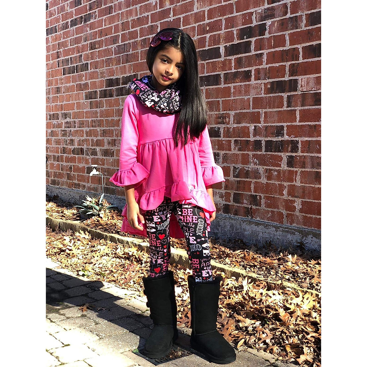 Unique Baby Girls Valentines Day Toddler Outfit Ruffle Top Legging Set (7 Years, Pink)