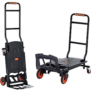 VEVOR Aluminum Folding Hand Truck, 2 in 1 Design 300 Lbs Capacity, Heavy Duty Industrial Collapsible cart, Dolly Cart with Rubber Wheels for Transport and Moving in Warehouse, Supermarket, Garden