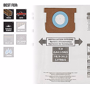 CRAFTSMAN CMXZVBE38767 General Purpose Wet/Dry Vac Dust Collection Bags for 5 to 8 Gallon Shop Vacuums, 3-Pack