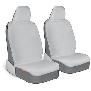 Carbella 2-Pack Sheepskin Car Seat Covers, Soft Plush Comfy Faux Fur Car Seat Covers Front Seats, Cute Automotive Seat Protectors Seat Covers For Cars, Car Accessories for Women (Gray)