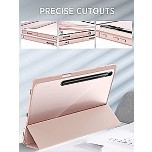 MoKo Case Fits Samsung Galaxy Tab S8 + 12.4 2022 (SM-X800/X806) / Tab S7 FE 12.4-Inch 2021 / Tab S7 Plus 12.4 2020 with S-Pen Holder, Transparent Back Tablet Cover with Auto-Wake, Rose Gold