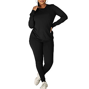 Kaximil Women's Workout Tracksuit 2 Piece Outfits Long Sleeve Top Legging Jogger Pants Set, X-Large, Black