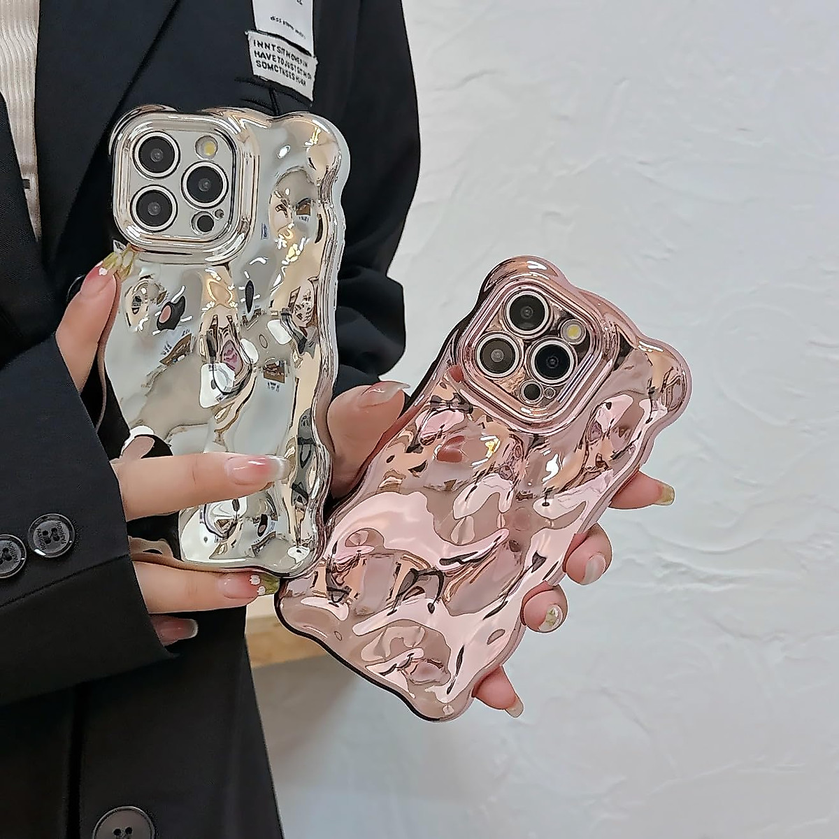 JANDM Case for iPhone 14 Pro Max,3D Wave Bubble Shape Ripple Chrome Pattern Soft Non-Yellowing Bumper Case Glitter Shiny Camera Shockproof Women Girls Cover Case for iPhone 14 Pro Max -Silver