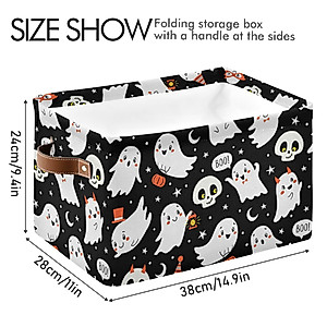 xigua Halloween Decorations Ghost Storage Basket Collapsible Toy Storage Bins Waterproof Canvas Storage Basket with Leather Handles for Home Closets Offices,Bedrooms,Toy and Gift Baskets,1PCS
