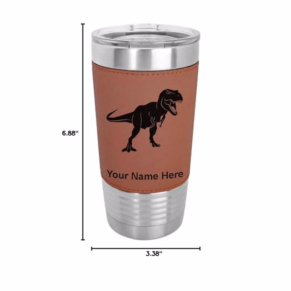 LaserGram 20oz Vacuum Insulated Tumbler Mug, Tyrannosaurus Rex Dinosaur, Personalized Engraving Included (Faux Leather, Dark Brown)