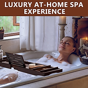 HBlife Teak Bathtub Caddy Tray Foldable Bath Table Tray with Book and Wine Glass Holder, Wooden Expandable Bathroom Accessories