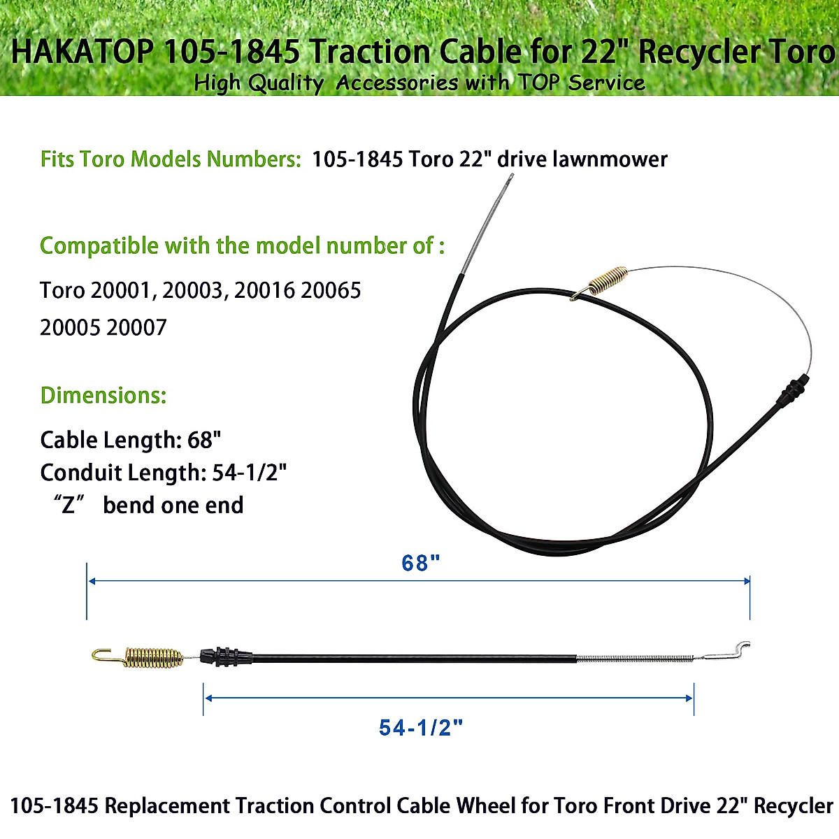 HAKATOP 2p 105-1845 Replacement Traction Cable for Toro 22" Recycler Front Drive 105-1845 Lawn Mower Drive Cable