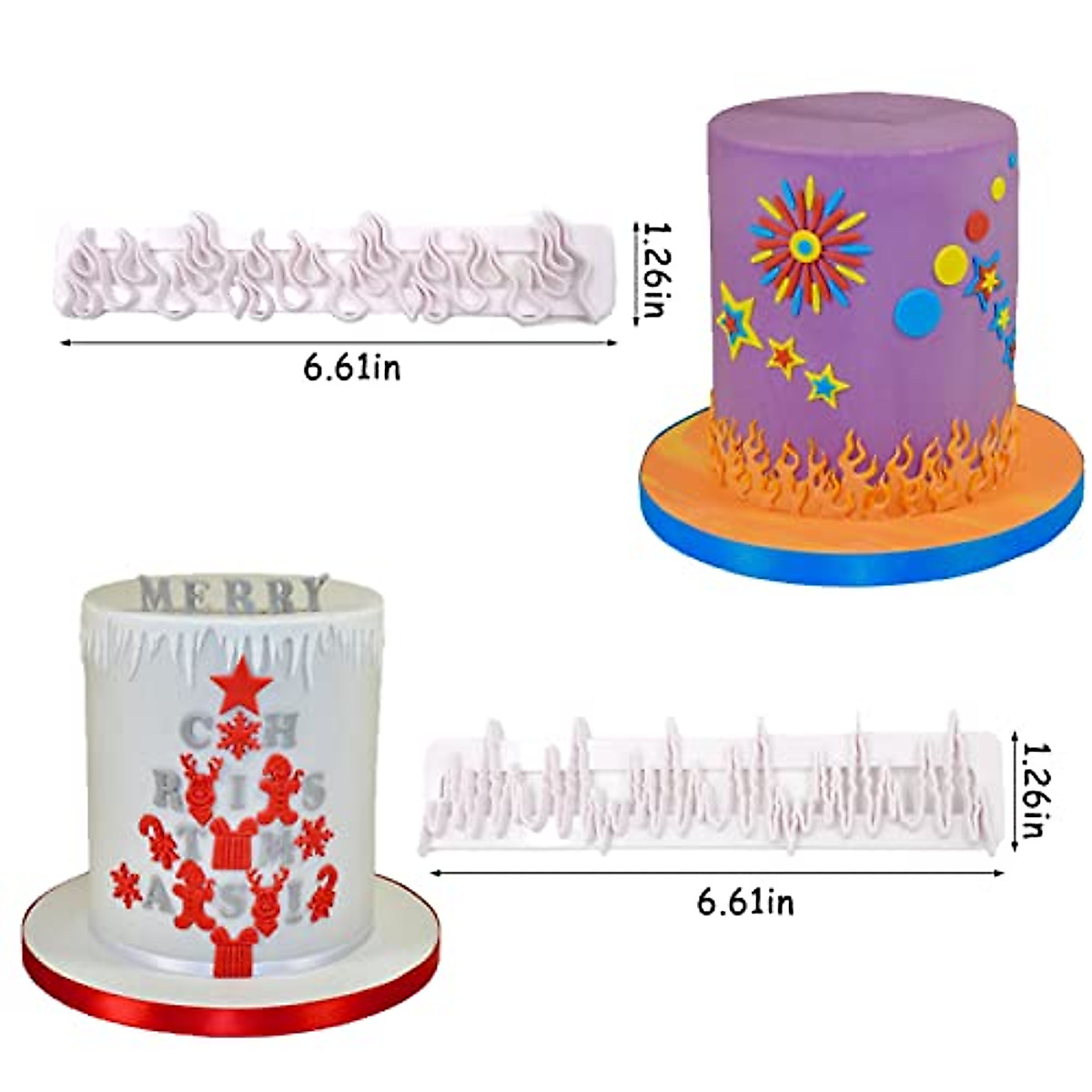 Mity rain Cake Fondant Embossing Mold-Flame/Wave/Grass/Icicles Plastic Mini Cookies Cutter for Sugarcraft Fondant Baking Mold Cake Decor Tool Cupcake Decorating (4 Pcs)