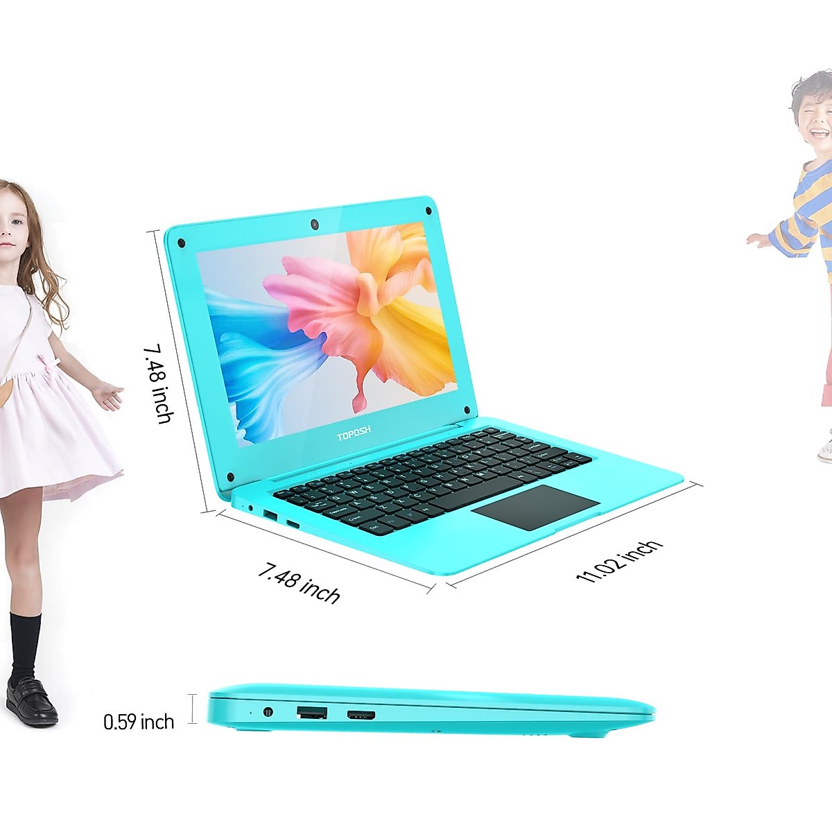 TOPOSH Kids Laptop 10.1 Inch Supports Windows 10 PC Notebook Computer 4GB RAM+64GB SSD Intel Celeron N3350 Dual-Core Graphics 1.1 GHz with US Keyboard WiFi Bluetooth-Green
