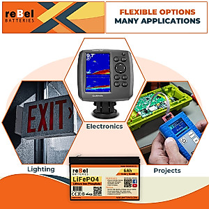 reBel Batteries 6ah Lithium Battery with LCD - LiFePO4 12V 6Ah Battery - Kayak Battery - Fishing Electronics - Solar Battery - Lithium Iron Phosphate Battery with Low Temp Protection