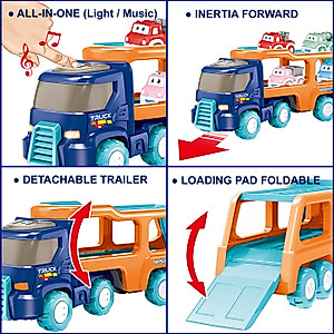 QXTTS Toddler Trucks Toys for 1 2 3 Year Old Boy Girl, with Sound and Light 7 in 1 Transport Vehicles Toy Set with 6 Different Small Toy Car, Gifts for Toddlers Age 1-3