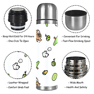 Stainless Steel Leather Vacuum Insulated Mug Monkey Thermos Water Bottle for Hot and Cold Drinks Kids Adults 16 Oz