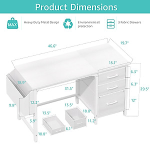 Lufeiya White Computer Desk with Fabric File Drawers Cabinet, 47 Inch Home Office Desks with Filing Cabinet for Small Space, Modern Writing Table PC Desks, White