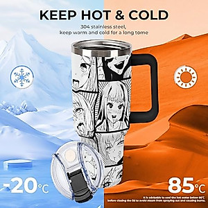 Niapessel Leak Proof Tumbler, Insulated Water Bottles with Straw, Anime Girl Face Emotion Insulated Cup with Handle 40 Oz Stainless Steel Flask for School, Travel, Car, Sports, Work