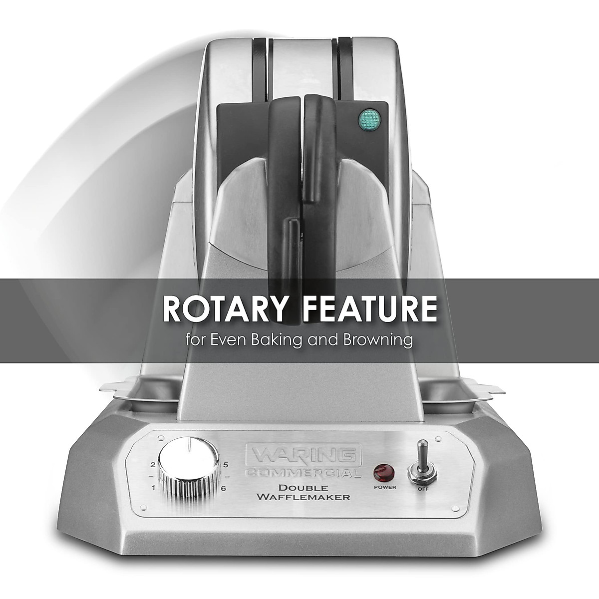 Waring Commercial WWD200 Classic Double Waffle Maker, Coated Non Stick Cooking Plates, Produces 60 waffles per hour, 120V, 1400W, 5-15 Phase Plug, Silver