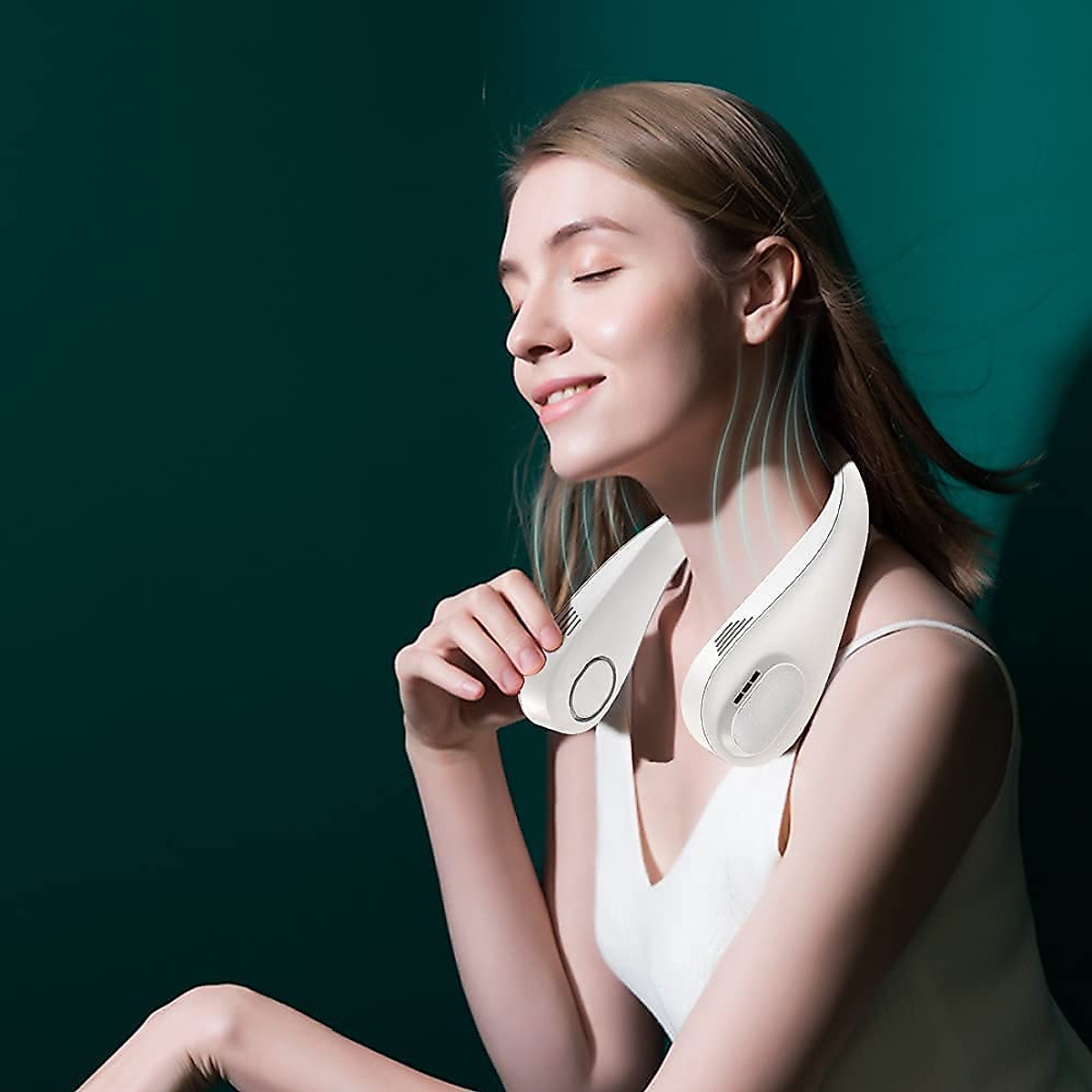 HUAYU, Personal Fan Neck, Neck Fans Portable Rechargable Prime, Portable Neck Fan Rechargeable, USB Powered Fan, 3 Speeds Hands free Neck Fan for Sporting and Outdoor activities (White&Pink)