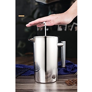 Miuly French Press Coffee Maker,21Oz Stainless Steel French Press with 3 Level Filtration System，Double Wall Insulated French Press with 4 Filters and 1 Metal Spoon