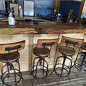 Set of 2-Industrial Bar Stools-Swivel Wooden Seat-Bar Counter Height Adjustable 26-32.2inch-Kitchen Dining Chairs