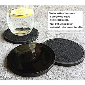Absorbent Coasters for Drinks with Holder - 6packs, Silicone Coasters with Soft Felt Insert, Black (Coasters with Holder, Black)