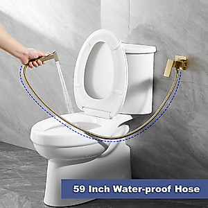 Bathfinesse Wall Mounted Bidet Sprayer Set, Warm Water Bidet Sprayer Faucet for Toilet with Hot and Cold Brass Valve, Stainless Steel Square Handheld Bidet Attachment Set, Brushed Gold