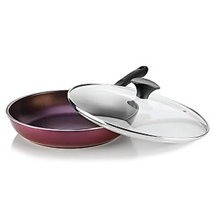TeChef - Color Pan 12" Frying Pan with Glass Lid, Coated with DuPont Teflon® Select - Colour Collection/Non-Stick Coating (PFOA Free) / (Aubergine Purple)