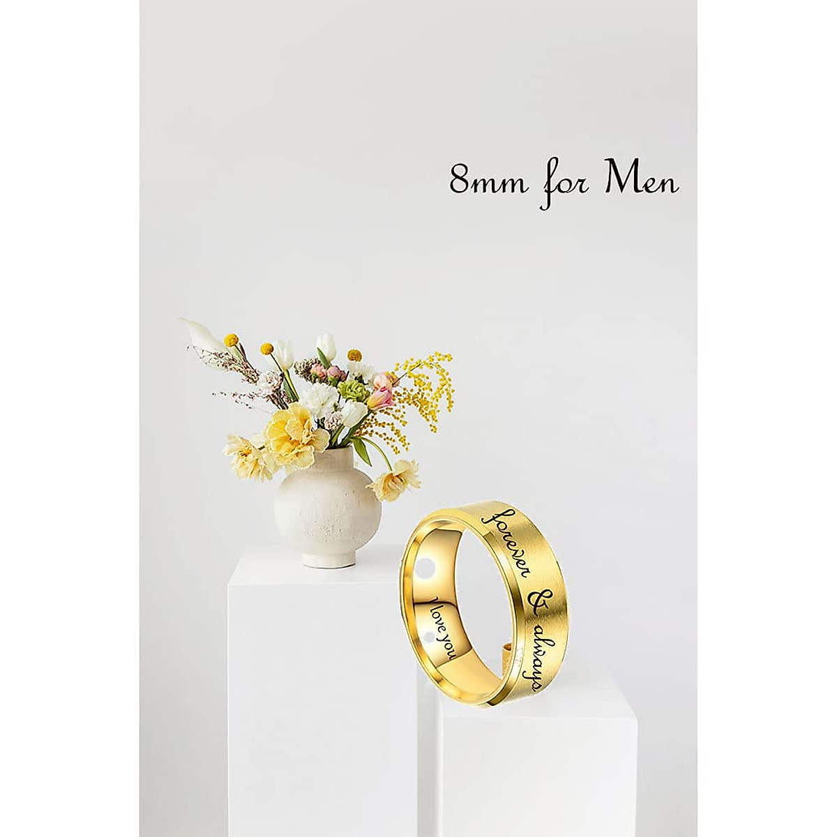 Personalized Matching Rings for Couples Black Gold Silver,Engraved Promise Rings for Couples Set with 2 Rings,Wedding Engagement Rings Sets for Him and Her Valentine's Day Jewelry Gift (Gold)