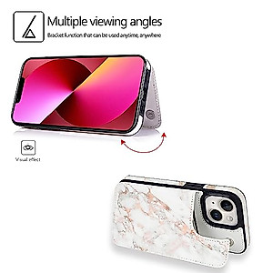 uCOLOR Flip Leather Wallet Case Card Holder Compatible with iPhone 13 6.1 iPhone 14 6.1 Women and Girls with Card Holder Kickstand (Rose Gold Marble)