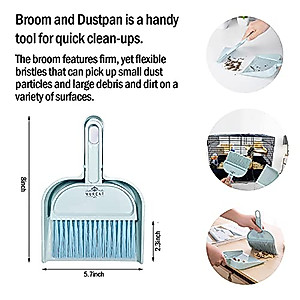 Mini Dustpan and Broom Set - Small Pet Cages Cleaner Kit, Small Animals/Playpen/Bedding Cages Cleaning Supplies (Cages Cleaner Kit/Blue)