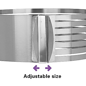 KEILEOHO Layer Cake Slicer Set, 2 PCS Stainless Steel Adjustable 7 Layered Bread Cutter Ring with Respective Diameter of 6-8 Inches and 9-12 Inches 3.4 Inches High