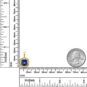 Gem Stone King 10K Yellow Gold 8MM Cushion Gemstone Birthstone and White Diamond Accent Necklace | Gold Pendant Necklace For Women