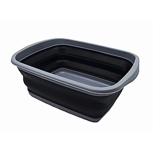SAMMART 10L (2.6 Gallons) Collapsible Tub - Foldable Dish Tub - Portable Washing Basin - Space Saving Plastic Washtub (Dark Grey/Black, 1)